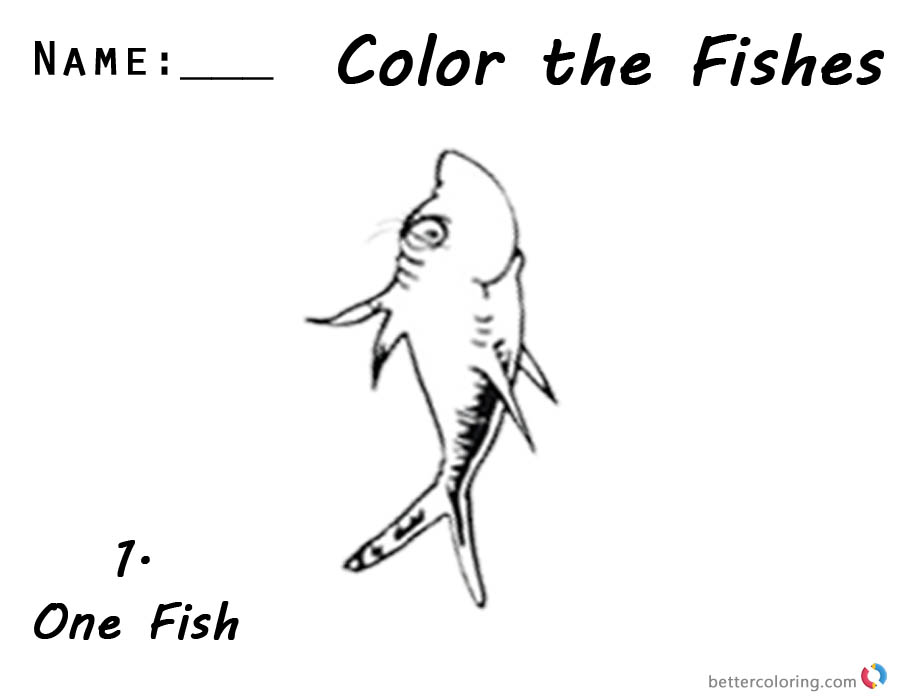 One Fish Two Fish Coloring Pages Number 1 Workseet By Dr Seuss Free Printable Coloring Pages