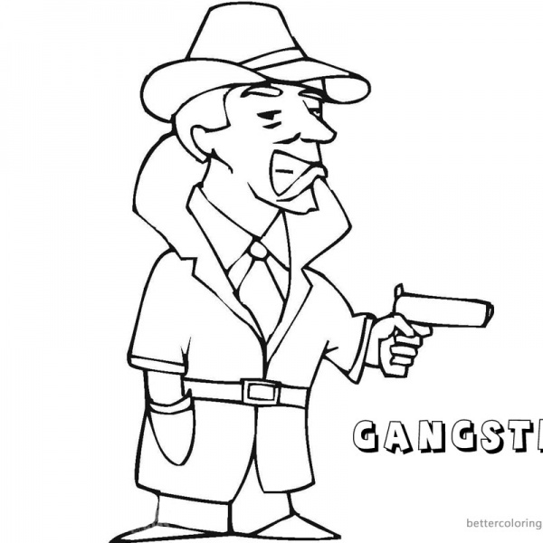 Gangster Coloring Pages gun and money - Free Printable Coloring Pages