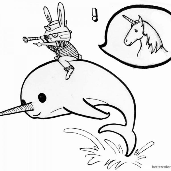 Two cute narwhals coloring pages - Free Printable Coloring Pages