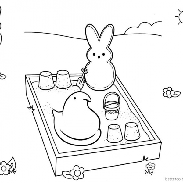 Peeps Coloring Pages Three Easter Bunnies Pattern - Free Printable ...