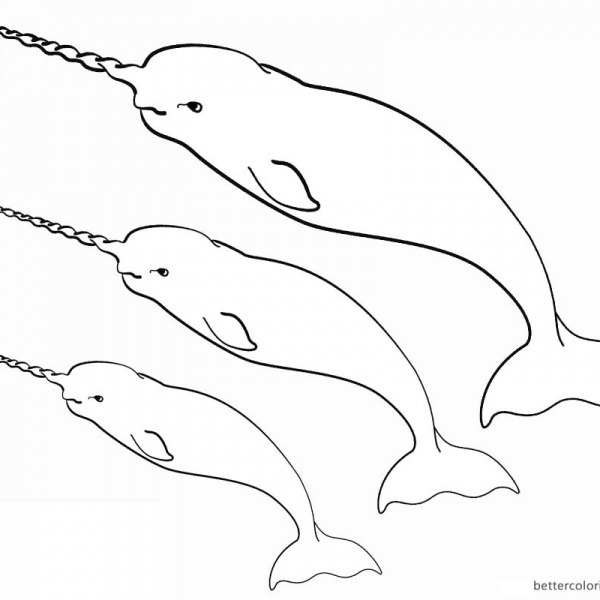 Narwhal Coloring Pages Mom with Baby - Free Printable Coloring Pages