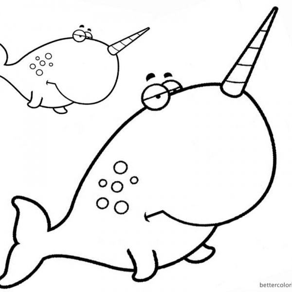 Two cute narwhals coloring pages - Free Printable Coloring Pages