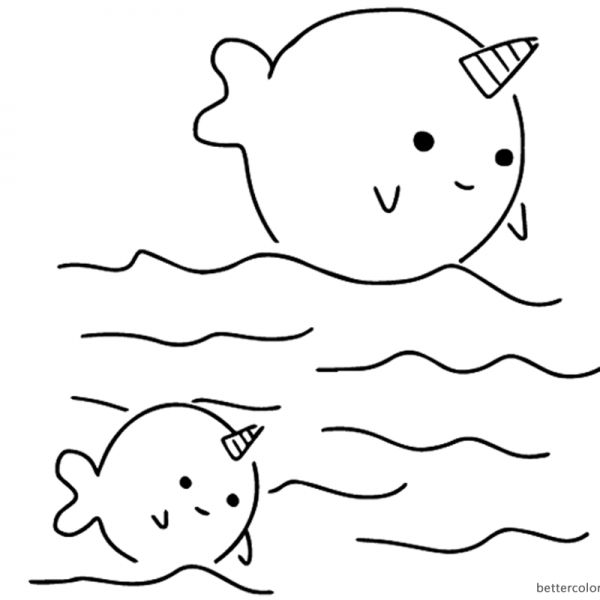 Realistic Arctic Narwhal Coloring Pages with Fishes - Free Printable ...