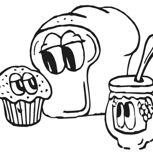 Cute Food Coloring Pages Many Snacks - Free Printable Coloring Pages