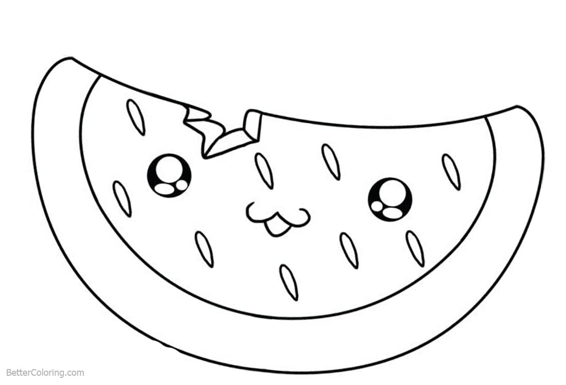 Cute Food Coloring Pages Cartoon Watermelon Free Printable Coloring Pages