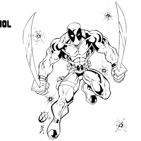 Deadpool Coloring Pages Fighting with Sword and Gun - Free Printable ...