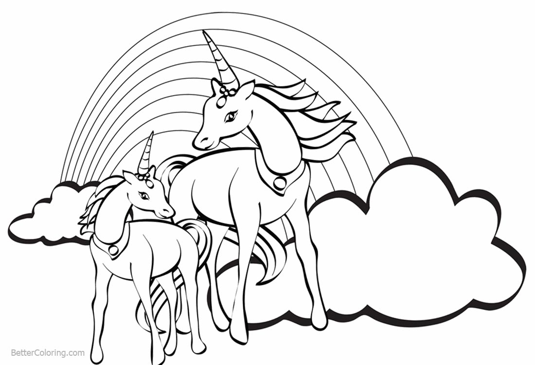 Two Unicorns Coloring Pages With Rainbow Free Printable Coloring Pages