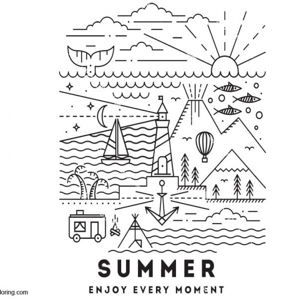 Summer Fun Coloring Pages Happy Kids - Free Printable Coloring Pages