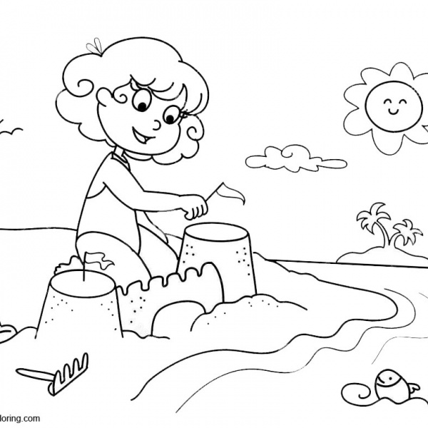 Summer Fun Coloring Pages Vacation on Beach - Free Printable Coloring Pages