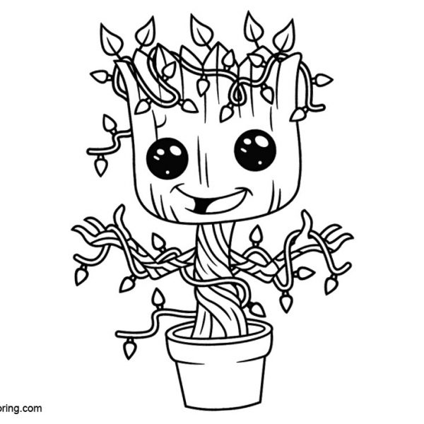 Baby Groot Coloring Pages with Flower - Free Printable Coloring Pages