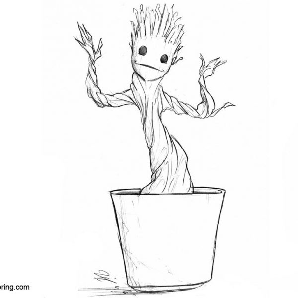 Baby Groot Coloring Pages Dancing in the Pot - Free Printable Coloring ...